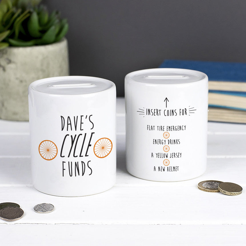 Personalised 'Cycle Funds' Money Box | The Little Picture Company