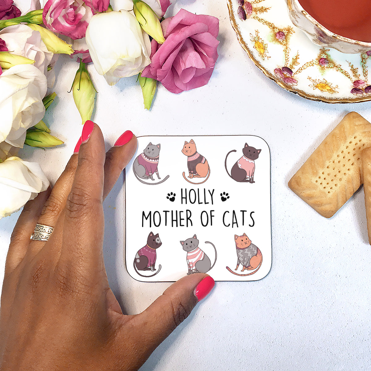 Mother Of Cats Personalised Coaster | The Little Picture Company