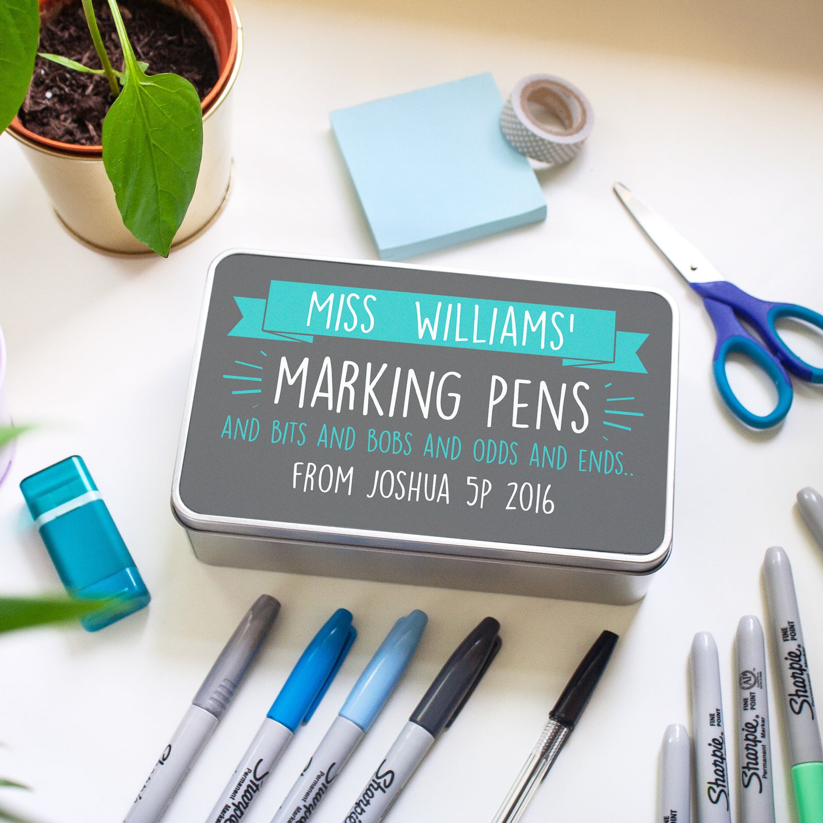 Personalised 'Marking Pens' Teacher's Tin Box | The Little Picture Company
