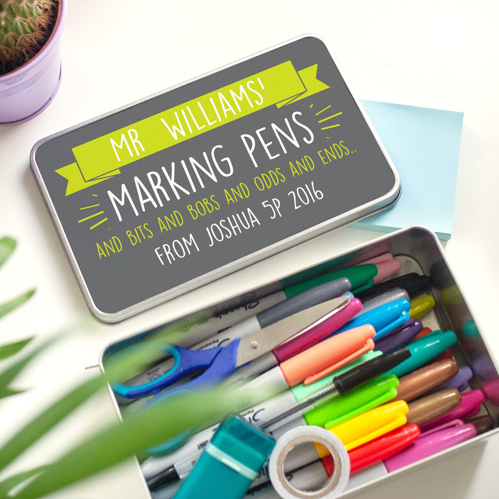 Personalised 'Marking Pens' Teacher's Tin Box | The Little Picture Company