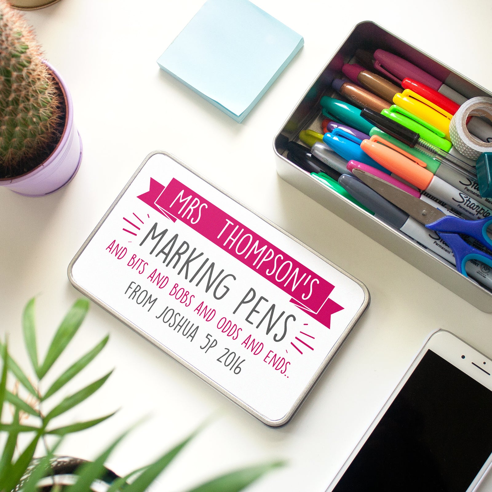Personalised 'Marking Pens' Teacher's Tin Box | The Little Picture Company